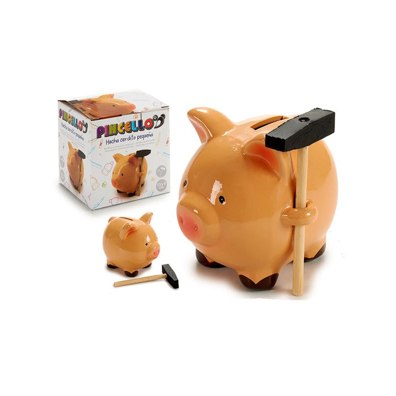 Hucha ceramica cerdito con martillo - hipergol.com