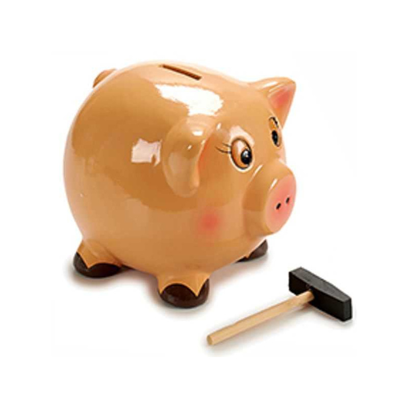 Hucha ceramica cerdito con martillo 21x19x17cm | hipergol.com