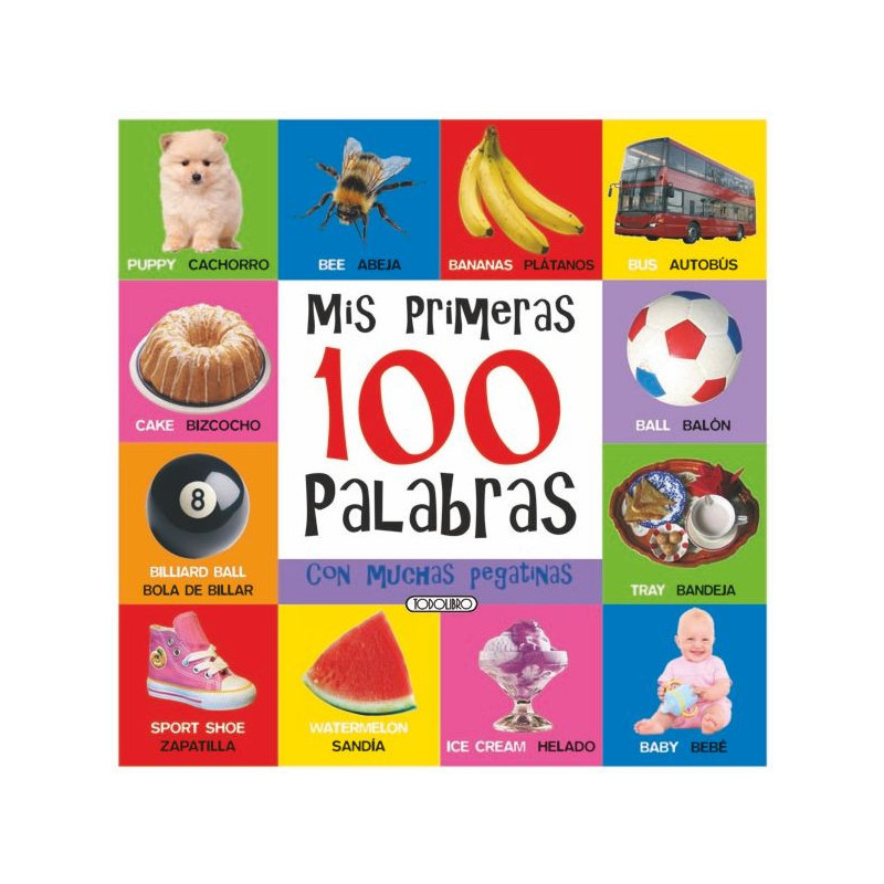 Libro de pegatinas bilingüe 100 palabras | hipergol.com