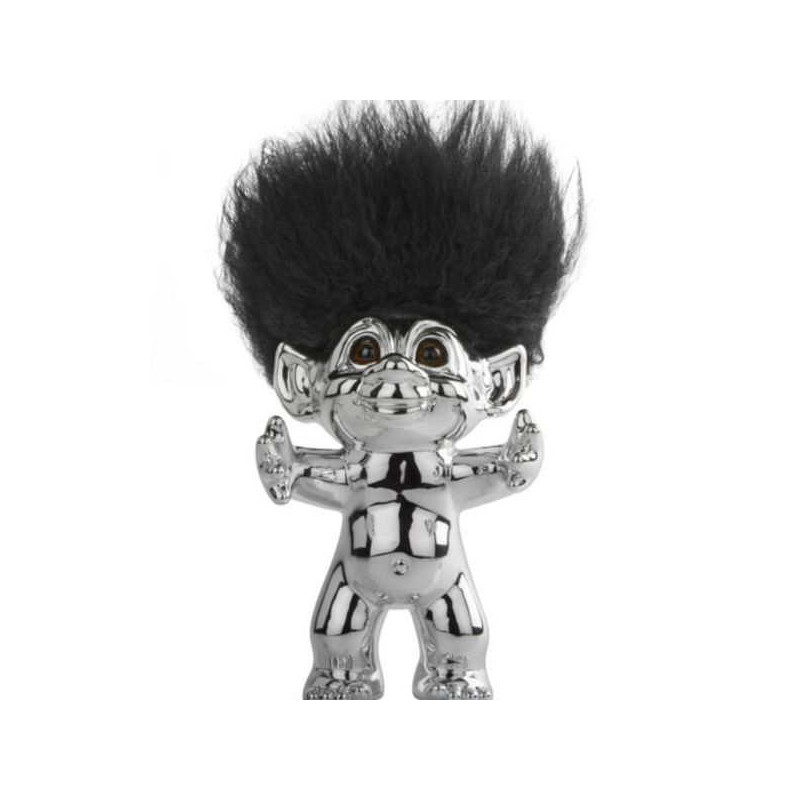 Figura Troll Cromado con pelo negro 15 cm Lykketrold - hipergol.com