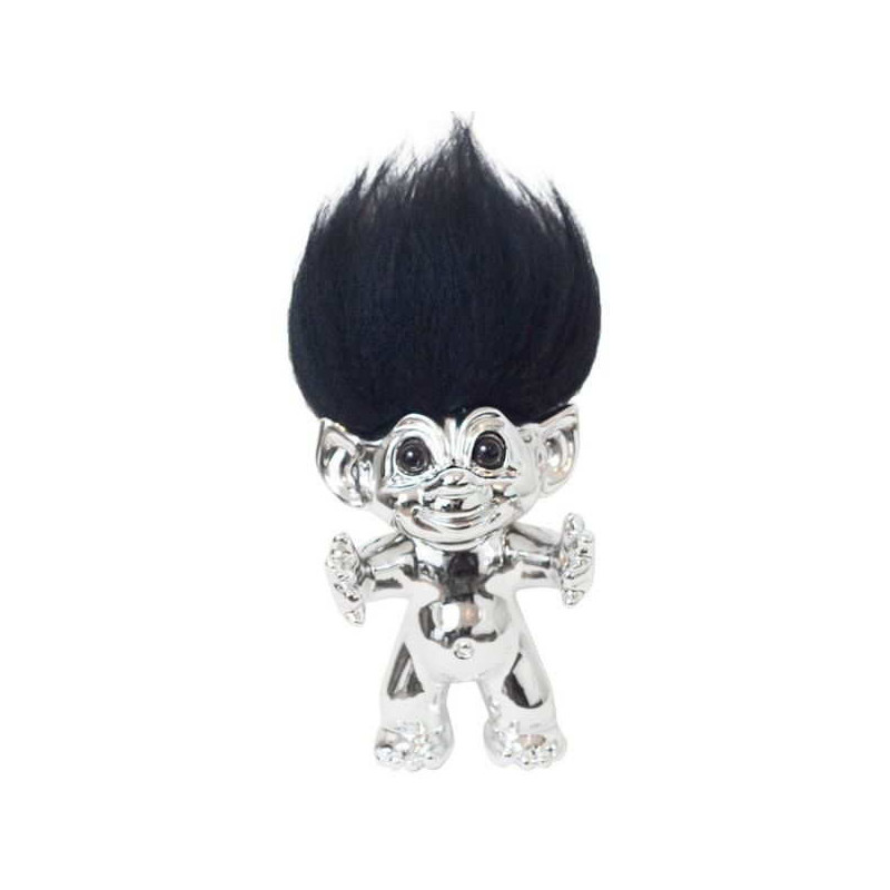 Figura Troll Cromado con pelo negro 12 cm Lykketrold - hipergol.com