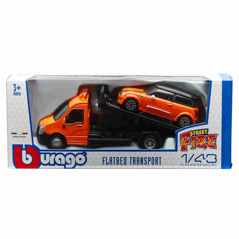 Mini Cooper Naranja 1/43 Bburago: Set Grúa y Coche a Escala - hipergol.com