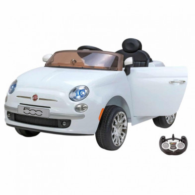 Coche fiat 500 blanco eléctrico 12v con mando - hipergol.com