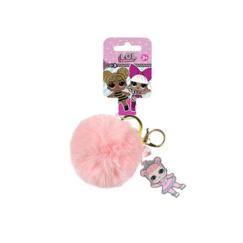 Llavero acrílico LOL rosa: diseño con pompón suave - hipergol.com