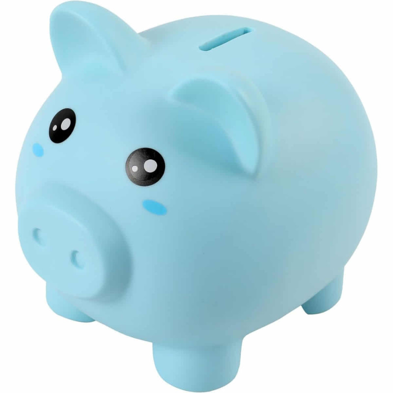 Hucha cerdito azul celeste - divertida y resistente - hipergol.com